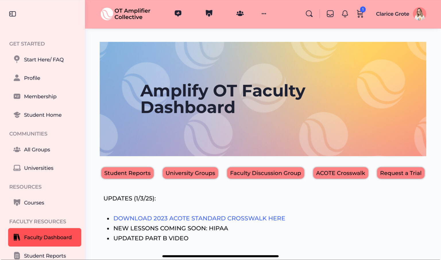 Faculty Dashboard – Amplify OT Learning Platform