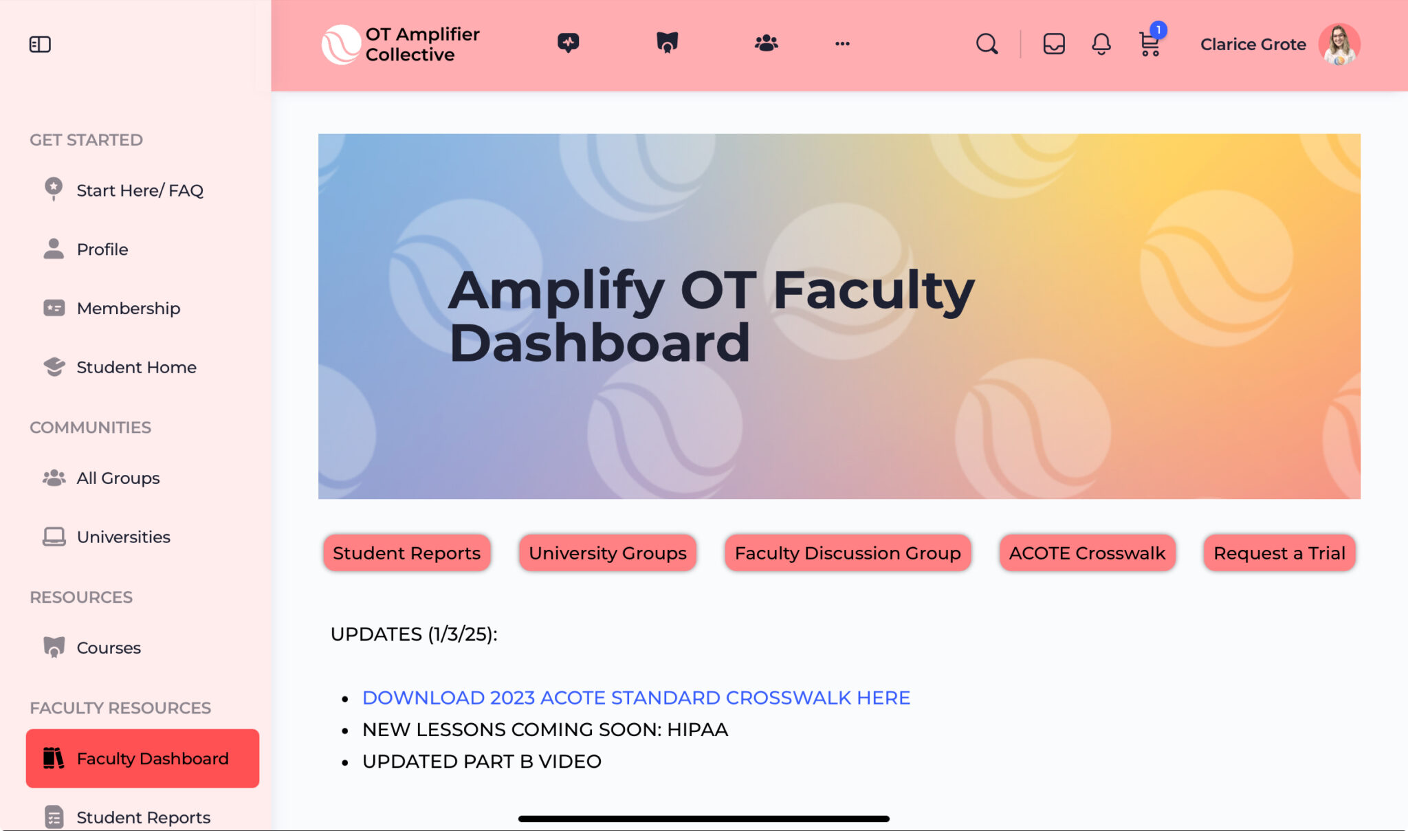 Faculty Dashboard – Amplify OT Learning Platform
