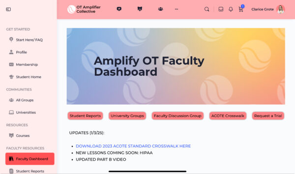 Faculty Dashboard – Amplify OT Learning Platform